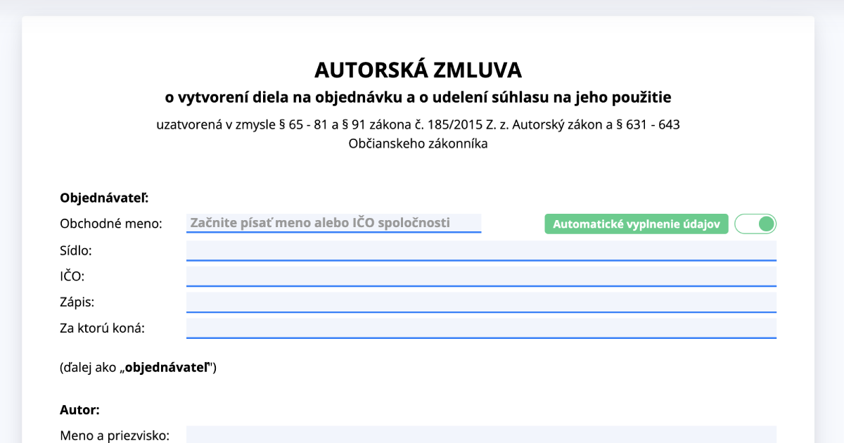 AUTORSKÁ ZMLUVA - Vzor od právnika 2025