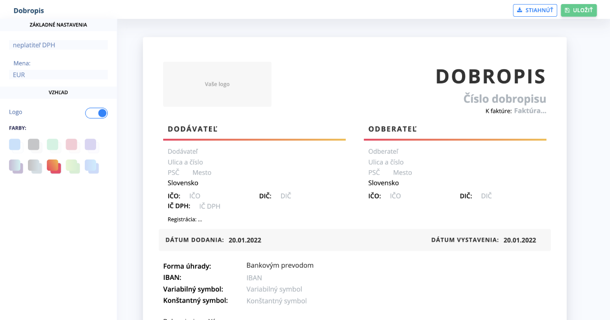 Dobropis VZOR - Storno Faktúry online