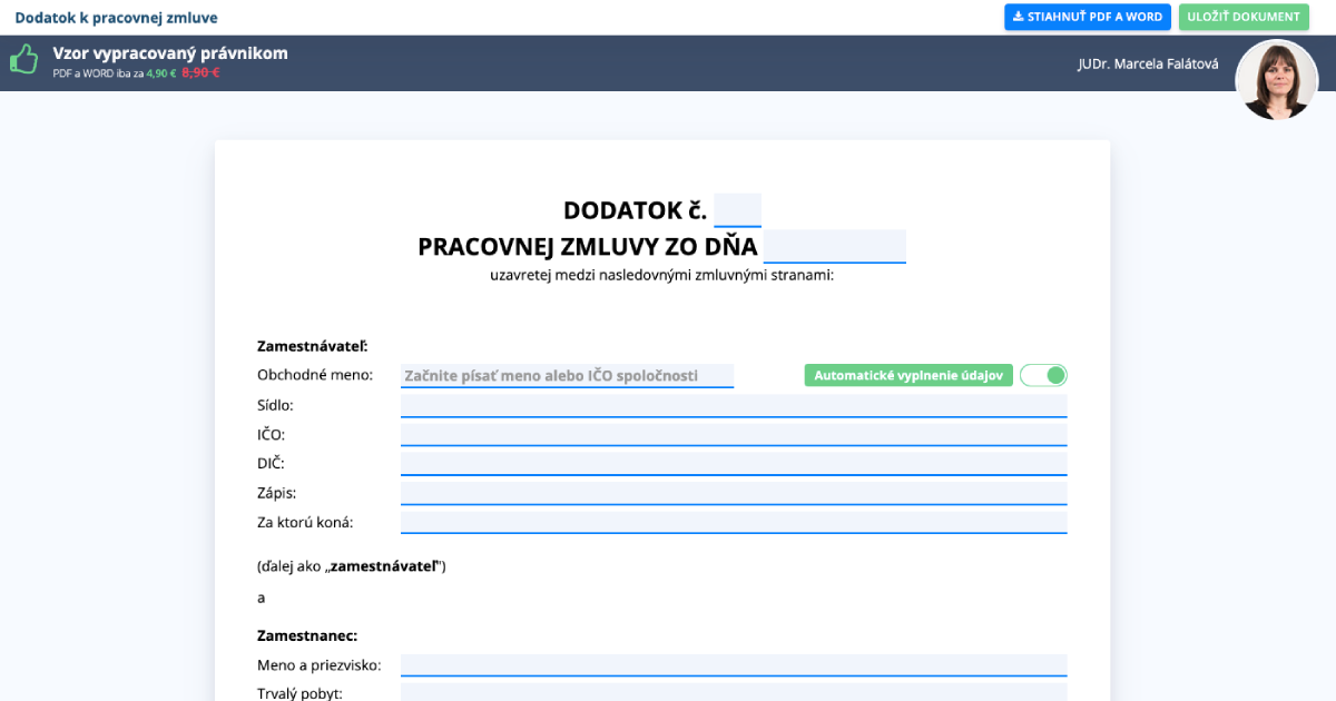 Dodatok k pracovnej zmluve 2026 - Vzor od právnika