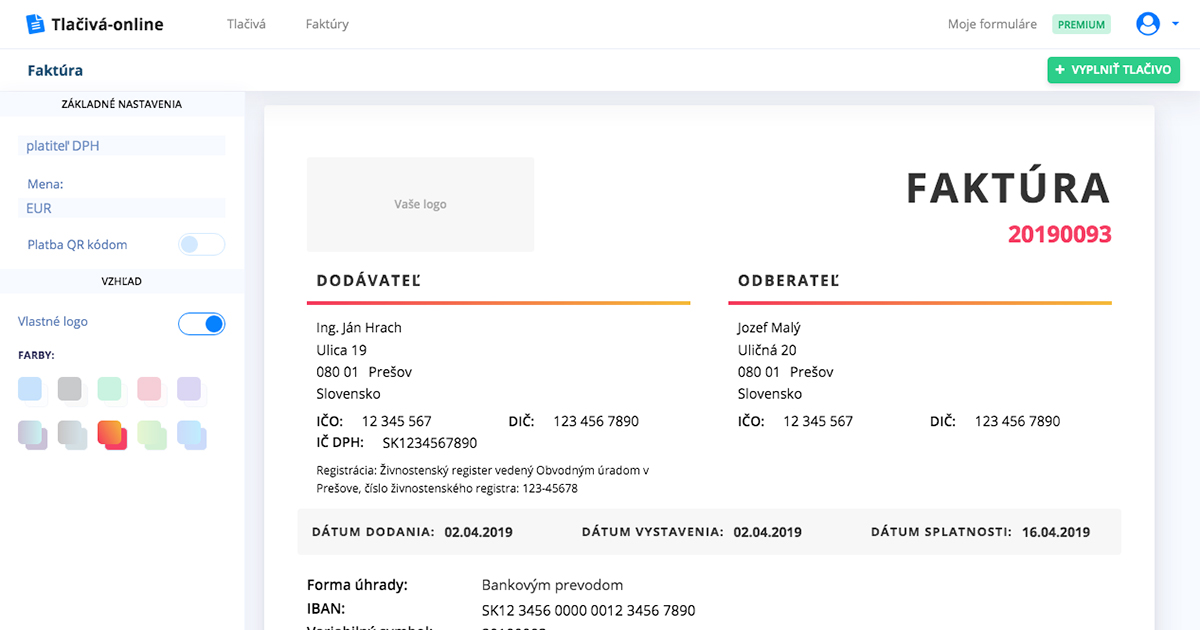 Faktúra online - Vzor faktúry