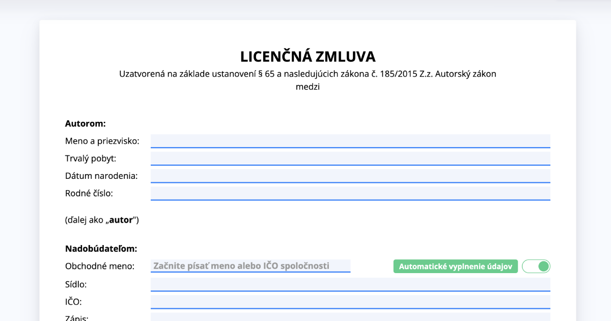 LICENČNÁ ZMLUVA - Vzor od právnika 2025
