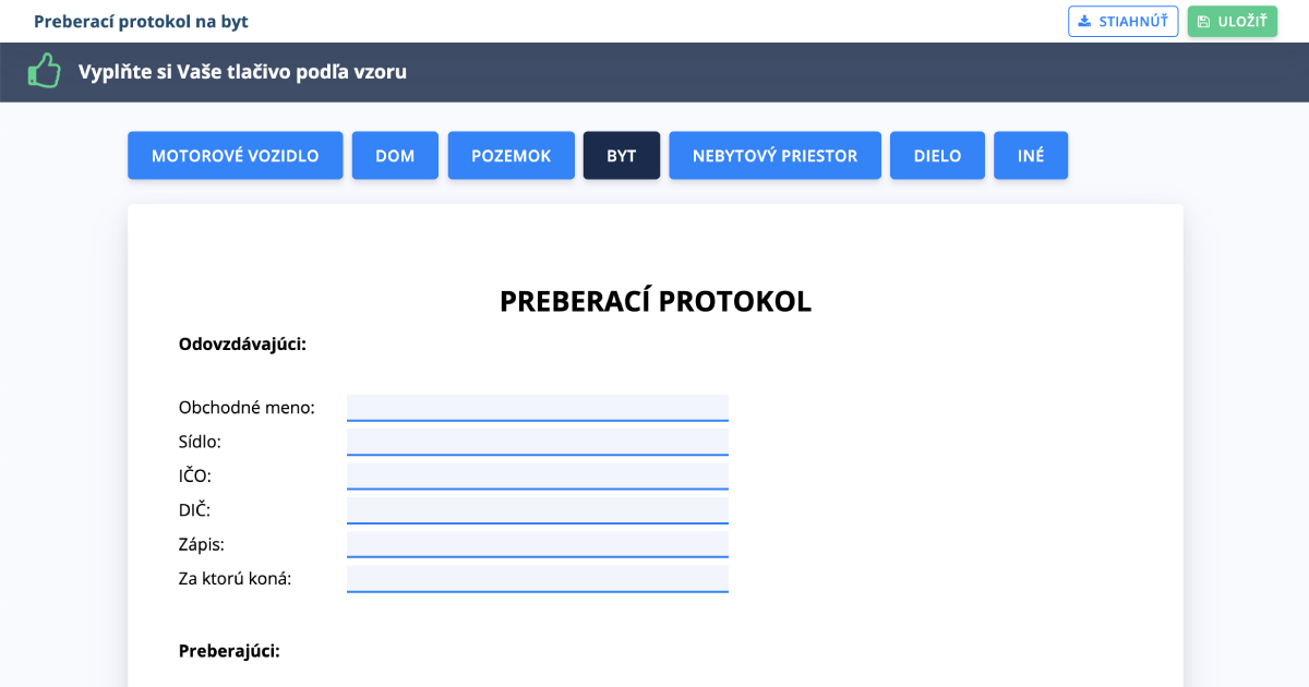PREBERACÍ PROTOKOL - Vzor