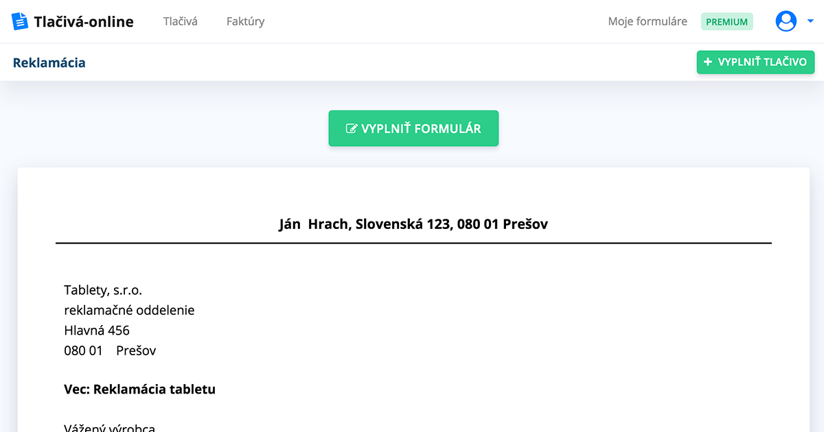 REKLAMÁCIA VZOR - Vyplňte si reklamáciu rýchlo a jednoducho