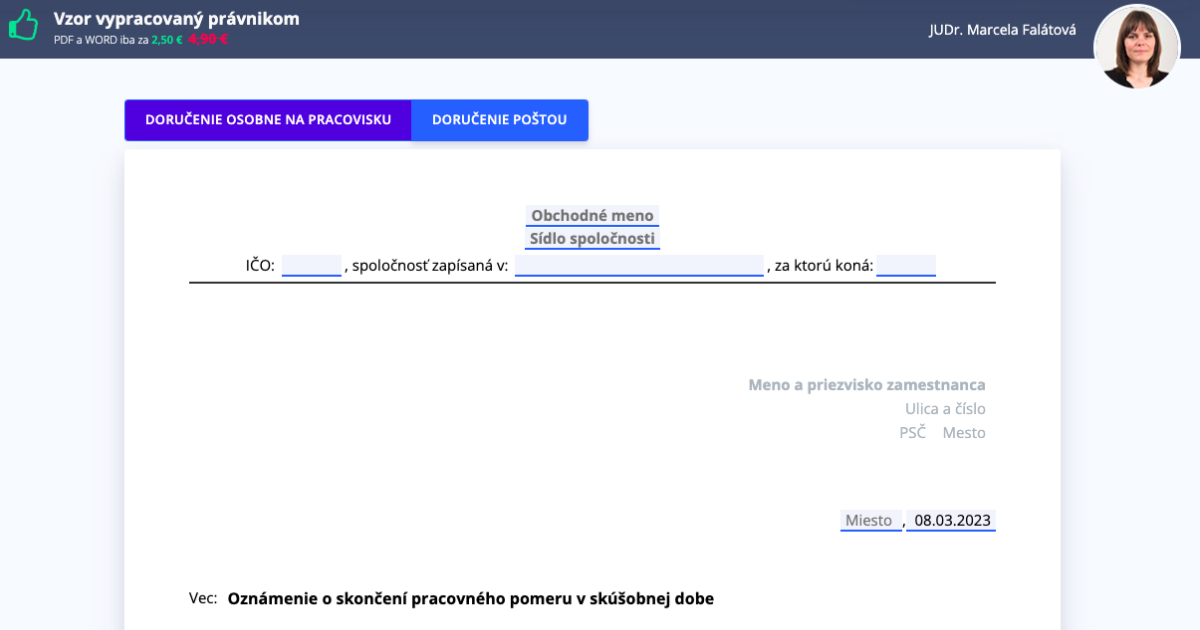Skončenie pracovného pomeru, skúšobná doba - zamestnávateľ