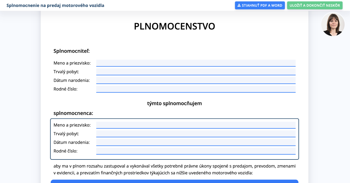 SPLNOMOCNENIE NA PREDAJ AUTA | VZOR 2025