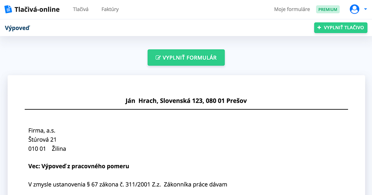 VÝPOVEĎ VZOR - Vyplňte si výpoveď rýchlo a jednoducho