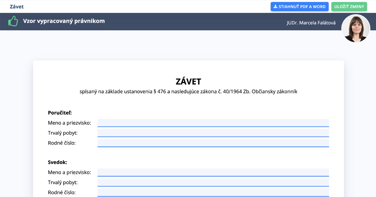 Závet 2025 - Vzor vypracovaný právnikom