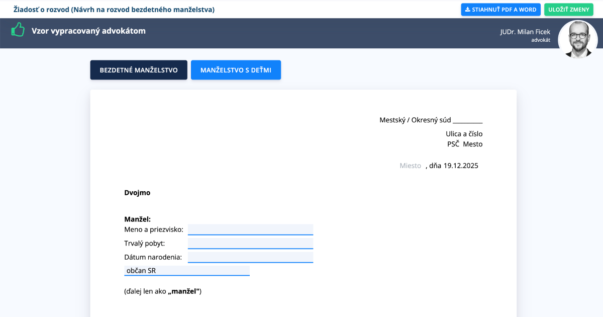 Žiadosť o rozvod manželstva | VZOR od právnika 2025